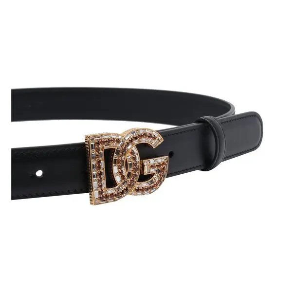 Dolce & Gabbana Embellished Dg Logo Leather Belt - Black