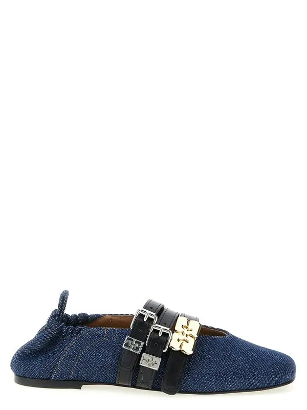 GANNI Sue Triple Ballet Flats - Blue