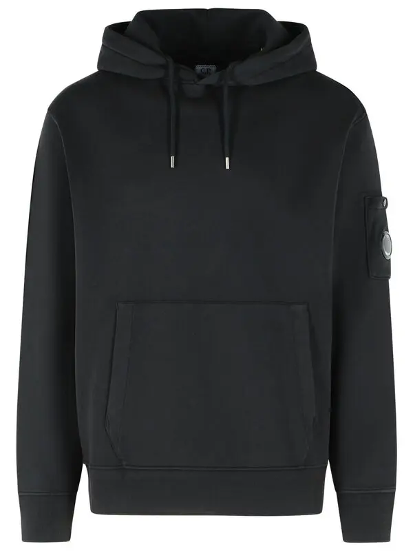 C.P. COMPANY Cotton Hooded Sweatshirt With Lens Application - Black