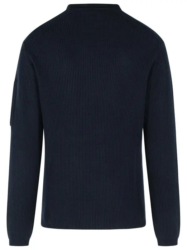 C.P. COMPANY Ribbed Cotton Crew Neck Sweater With Lens Appliqu