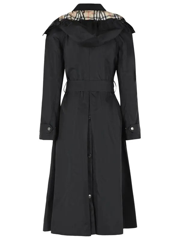 Burberry Long Car Coat With Detachable Hood And Buckled Belt