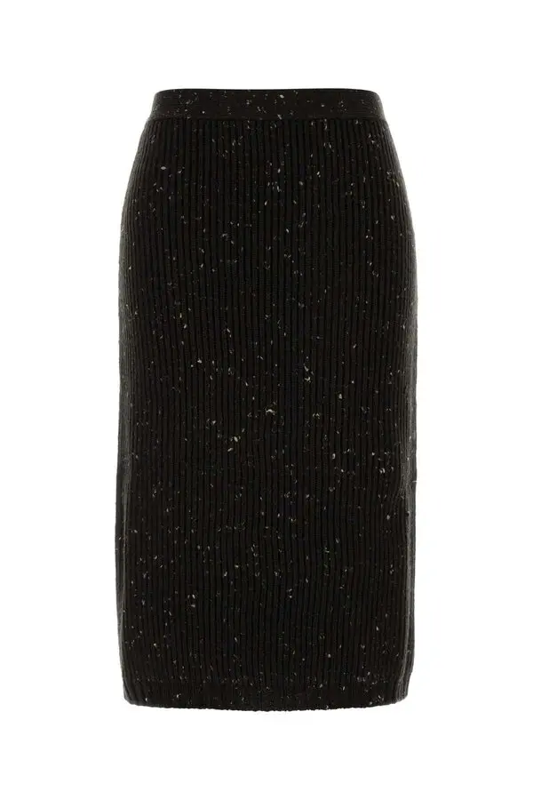 Bottega Veneta Melange Dark Wool Blend Skirt - Brown
