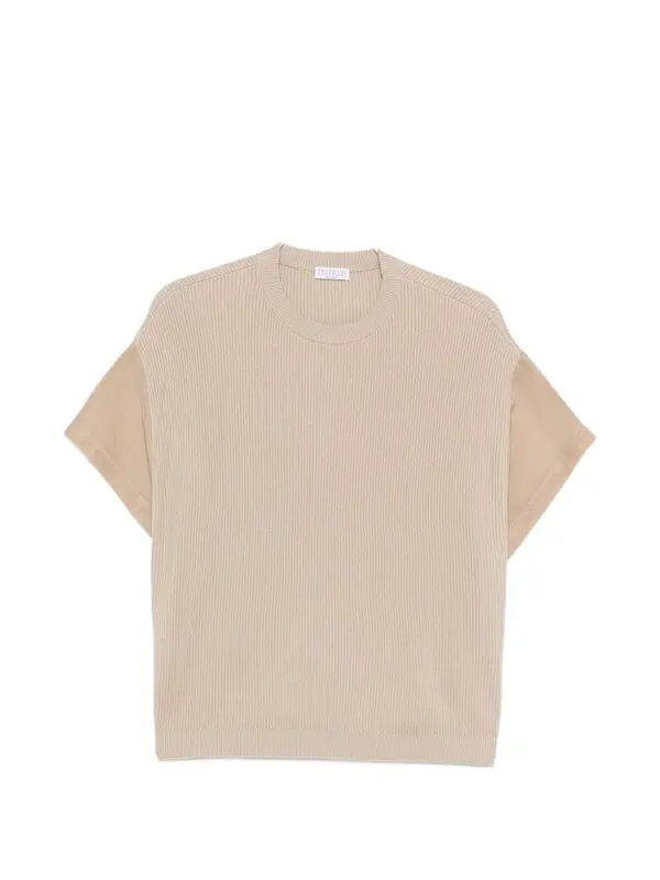 Brunello Cucinelli Ribbed Knit Cotton T-shirt - Multicolor