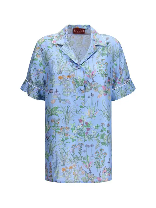 Gucci Printed Silk Twill Shirt - Blue
