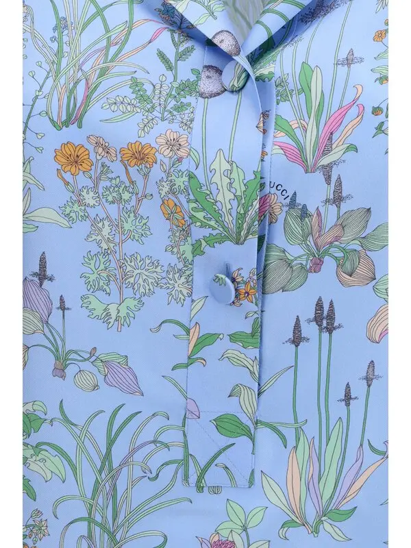 Gucci Printed Silk Twill Shirt - Blue