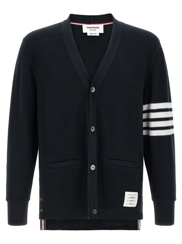 Thom Browne 4-bar Honeycomb Cotton Cardigan - Blue