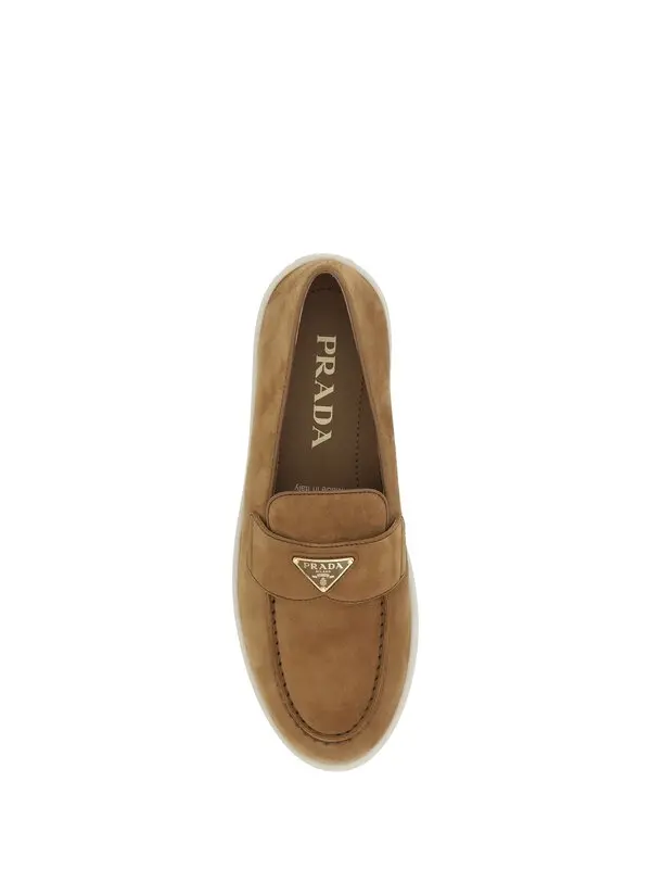 Prada Gathered Detail Leather Loafers - Brown