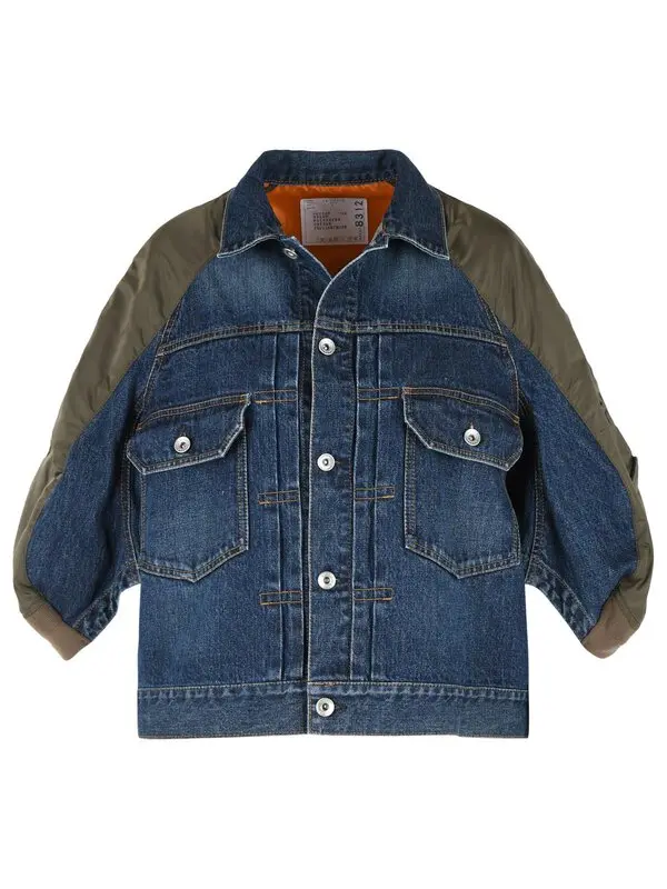 Sacai Cotton Denim Jacket With Nylon Paneled Sleeves - Blue
