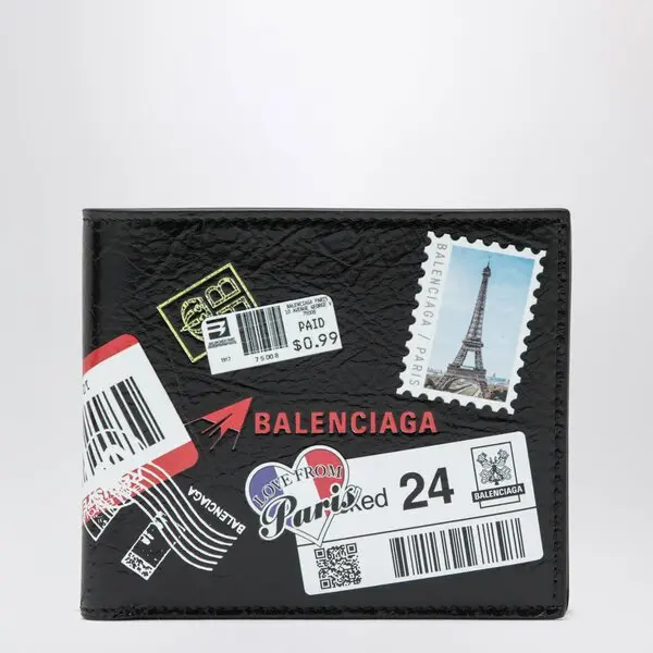 Balenciaga Cash Folded Square Lambskin Wallet - Black
