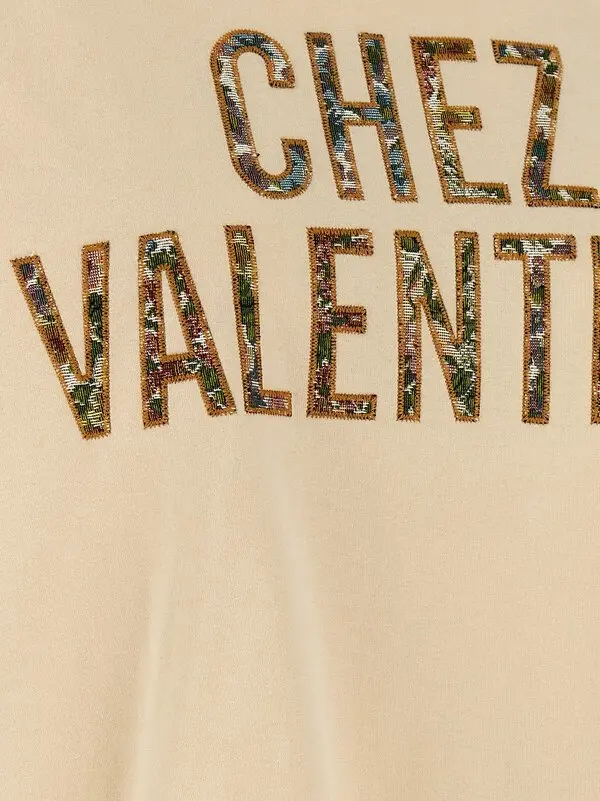 Valentino Garavani Chez " Embroidered Cotton T-shirt - Cream