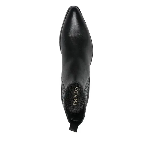 Prada Leather Pointed Toe Low Heel Ankle Boots