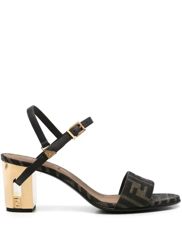 Fendi Ff Jacquard Medium-heeled Delfina Sandals - Brown