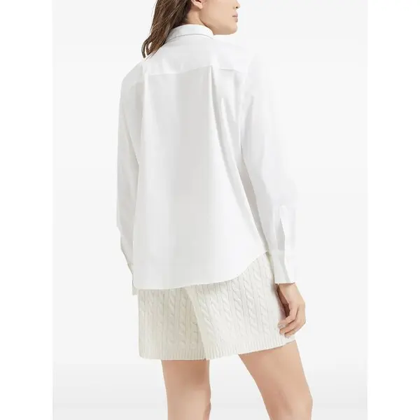 Brunello Cucinelli Cotton Blend Poplin Shirt With Monili Chain Detail