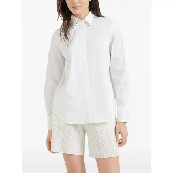 Brunello Cucinelli Cotton Blend Poplin Shirt With Monili Chain Detail