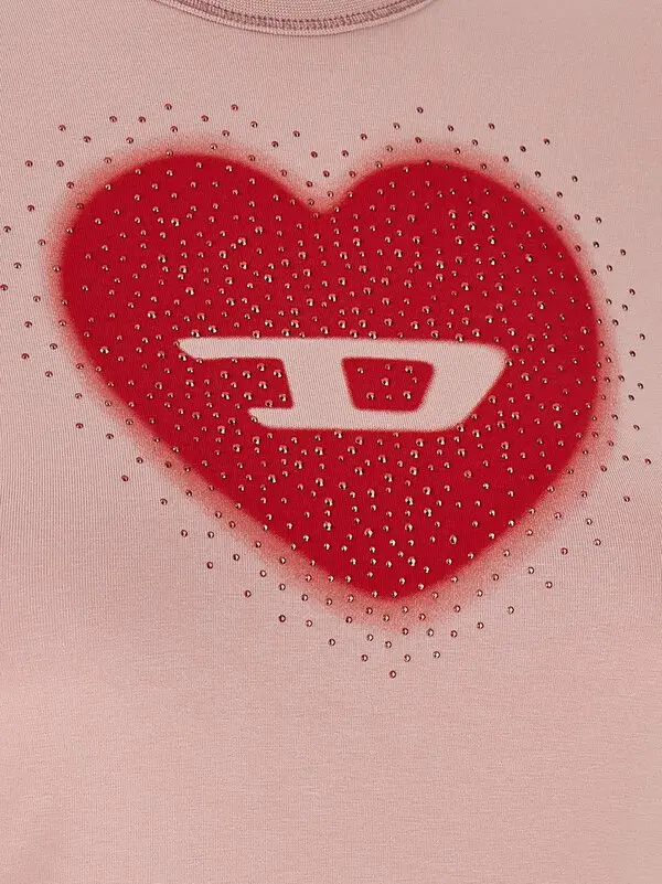 DIESEL® T-uncuties-long-s5" Cotton Stretch Jersey T-shirt With Rhinestone Embellished Heart Logo - Pink