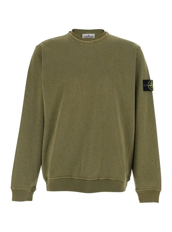Stone Island Crewneck Sweatshirt With Dropped Shoulders And Logo Patch - Green