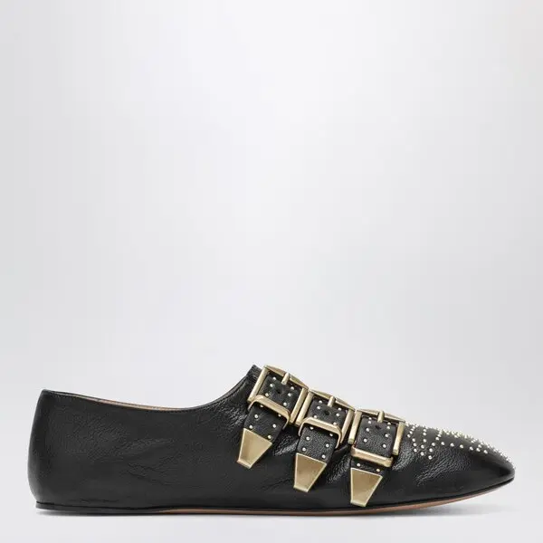 Chloé Leather Studded Flat Shoes With Buckles - Black