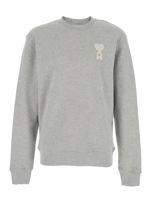 AMI Paris Cotton Crew Neck Sweater With De Coeur Patch