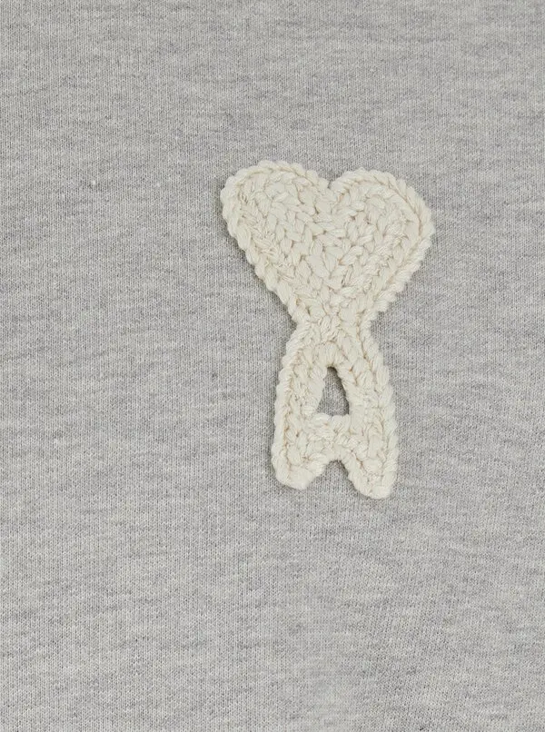 AMI Paris Cotton Crew Neck Sweater With De Coeur Patch
