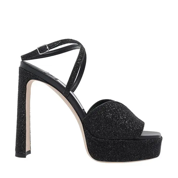 JIMMY CHOO Karli Glittered Platform Sandals With Rhinestones - Black