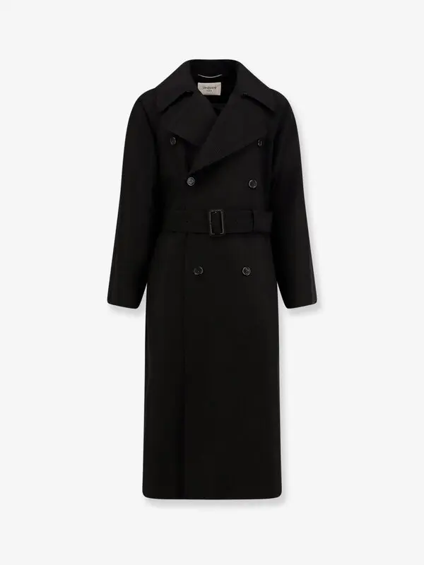 Saint Laurent Double-breasted Wool Coat With Belt