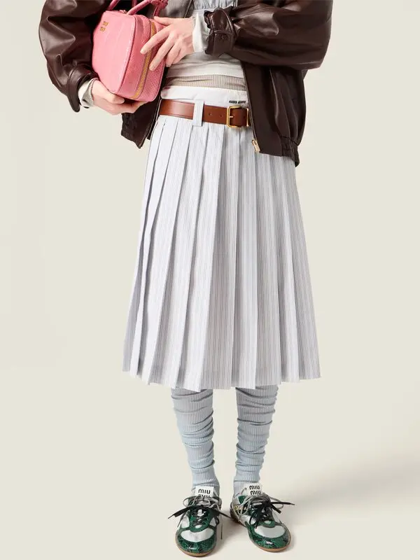 Miu Miu Pleated Striped Cotton Skirt