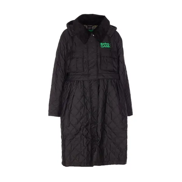 BARBOUR X GANNI Peplum Quilted Long Jacket - Black