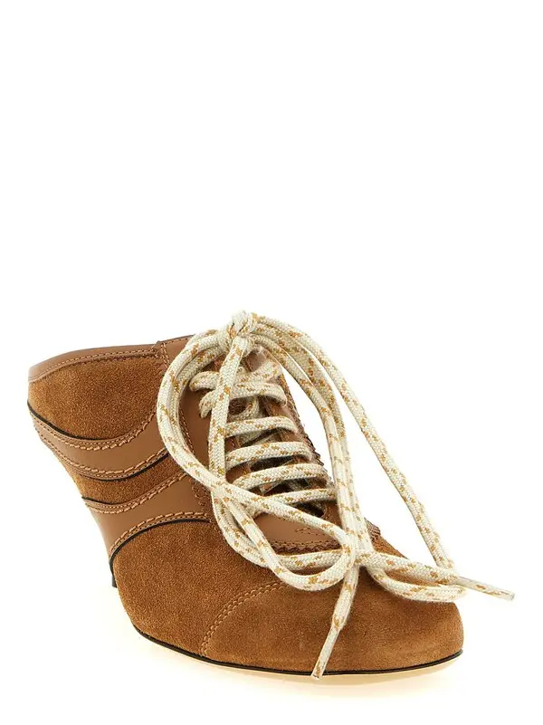 Dries Van Noten Heeled Suede Lace-up Mules - Brown