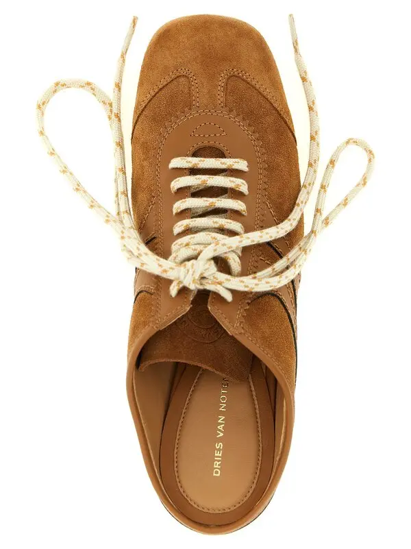 Dries Van Noten Heeled Suede Lace-up Mules - Brown