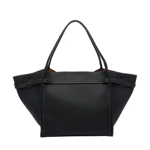 TOD'S Leather Shopping Bag With T Timeless Logo - Black