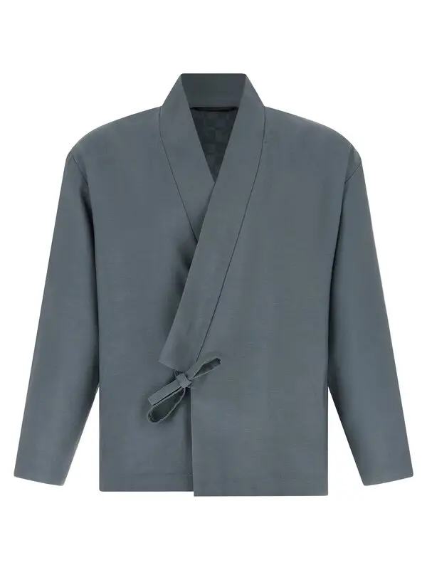 Kenzo Kimono Blazer With Logo Detail - Gray