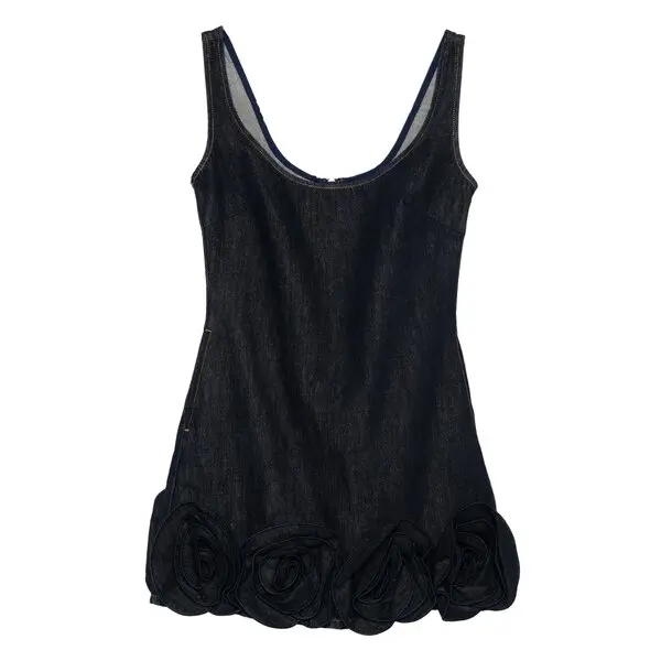 SELF-PORTRAIT Denim Day Dress With Floral Appliqu