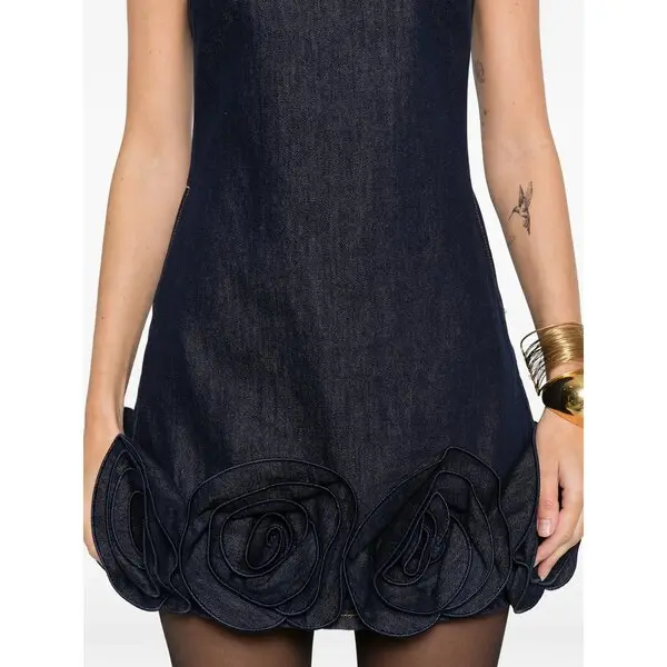 SELF-PORTRAIT Denim Day Dress With Floral Appliqu