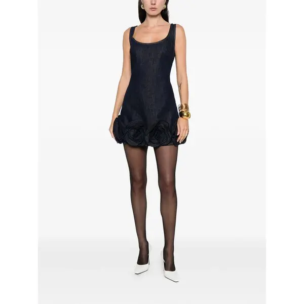 SELF-PORTRAIT Denim Day Dress With Floral Appliqu
