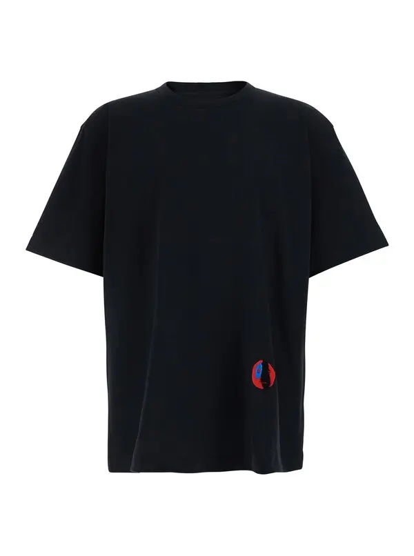 Bottega Veneta Black Crew Neck T-shirt With Front Embroidery In Cotton For - Multicolor
