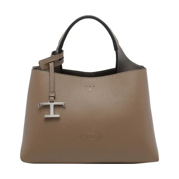 TOD'S Micro Leather Handbag With T Timeless Charm - Brown