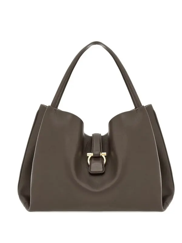 FERRAGAMO Medium Leather Shoulder Bag With Statement Buckle - Multicolor