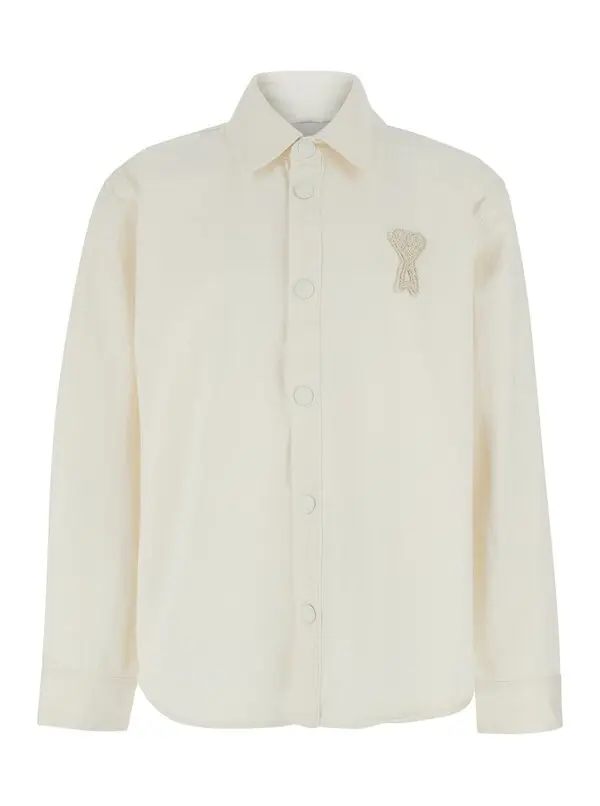 AMI Paris White Long-sleeved Shirt With Classic Collar And De Coeur Logo Embroidered On The Front In Cotton For - Multicolor