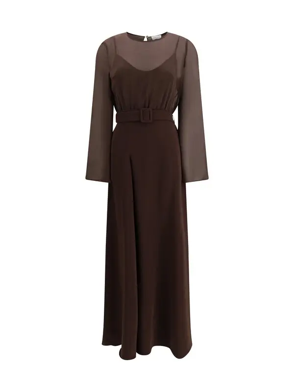 P.a.r.o.s.h Long Belted Dress - Brown