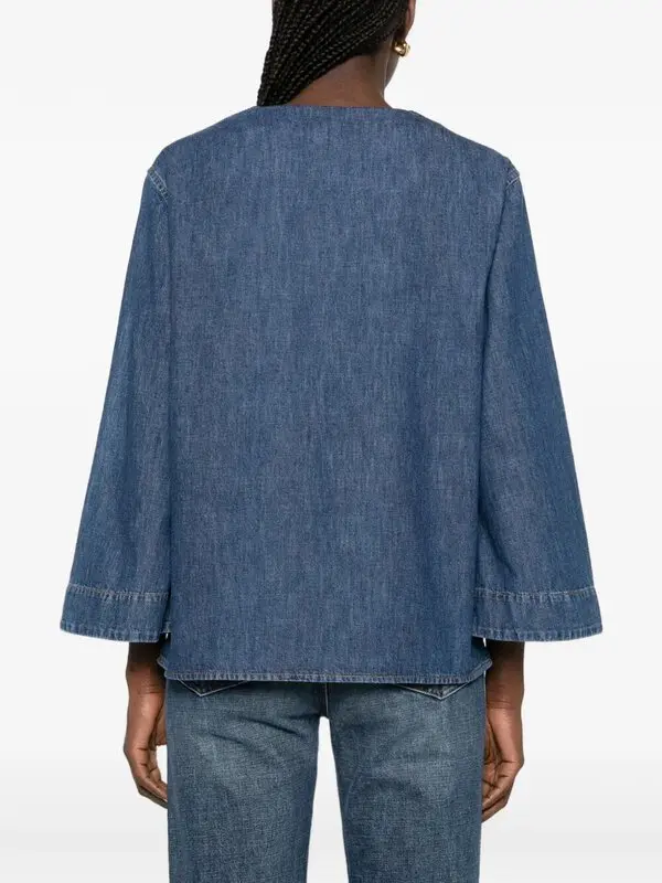 Valentino Garavani V-neck Denim Shirt With Logo Detail - Blue