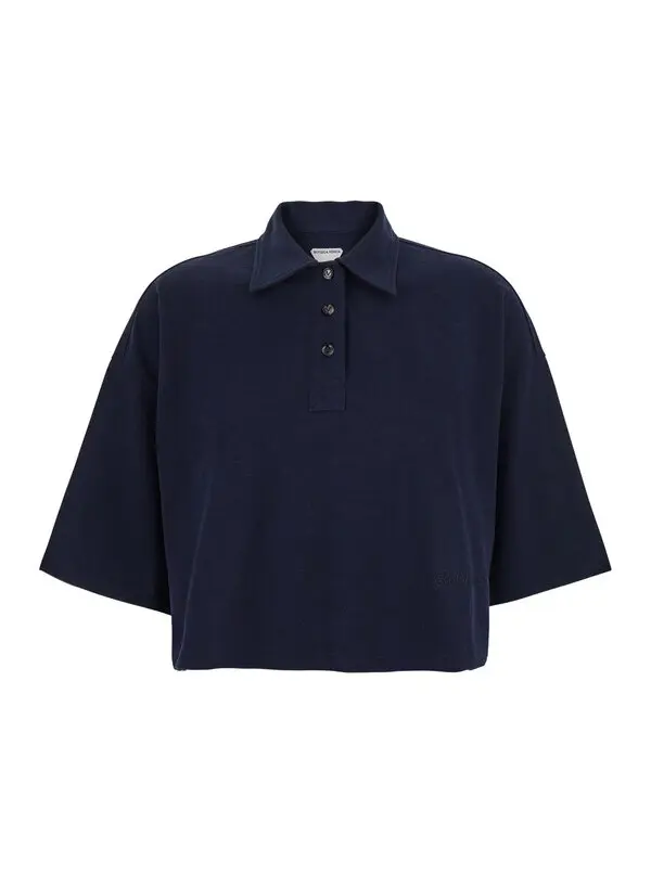 Bottega Veneta Cropped Cotton Piquet Polo Shirt With Embroidered Logo - Multicolor