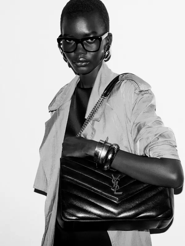 Saint Laurent Loulou Large In Matelassé Lambskin - Black