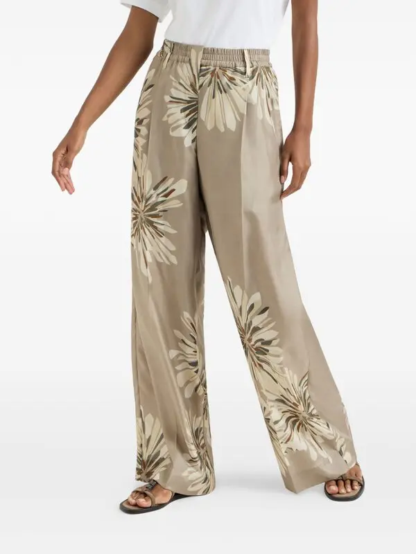 Brunello Cucinelli Printed Silk Trousers - Multicolor