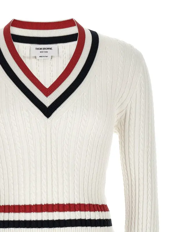 Thom Browne Rwb Intarsia V-neck Sweater - White