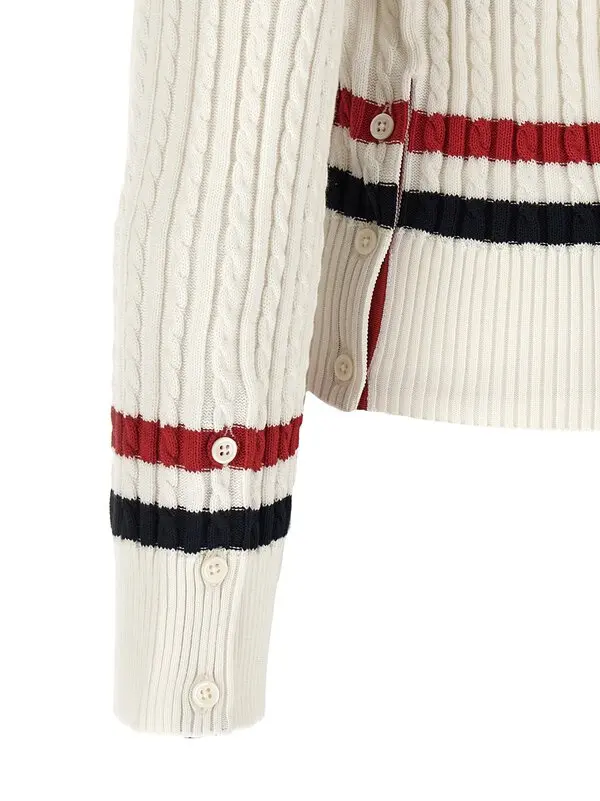Thom Browne Rwb Intarsia V-neck Sweater - White