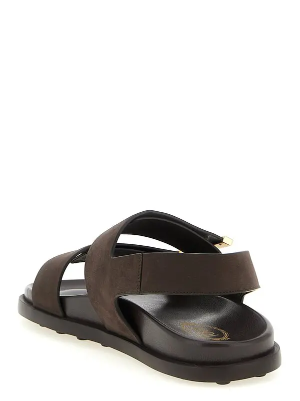 TOD'S Nubuck Sandals With Embossed Logo Detail