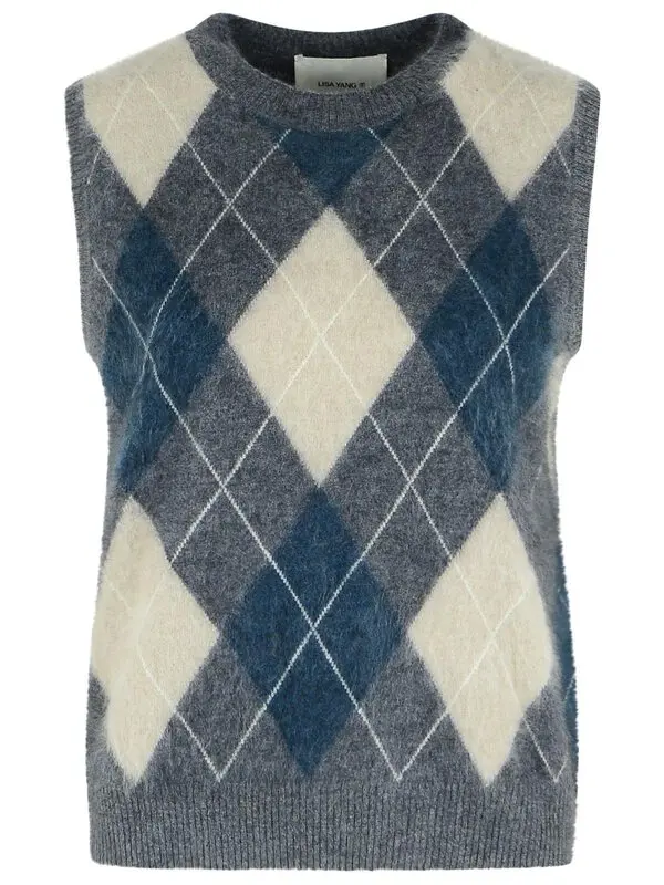 LISA YANG Graphite Cashmere Argyle Vest - Gray
