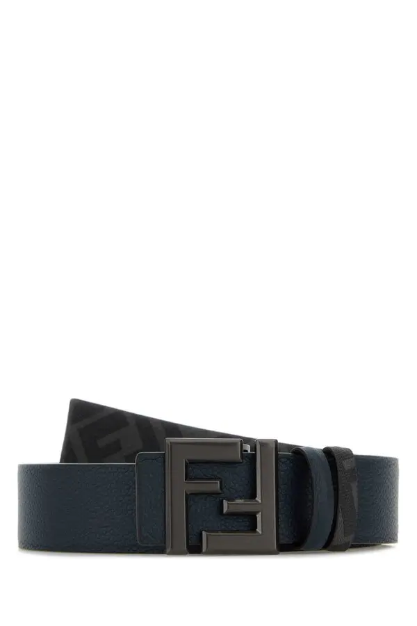 Fendi Dark Leather Squared Ff Reversible Belt - Blue