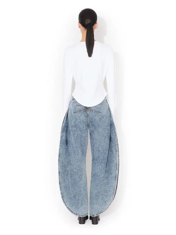 Alaïa Petal Denim Pants With Side Slit - Blue