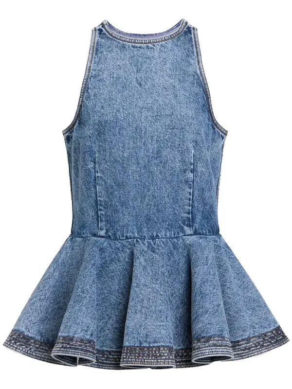 Alaïa Peplum Denim Top - Blue